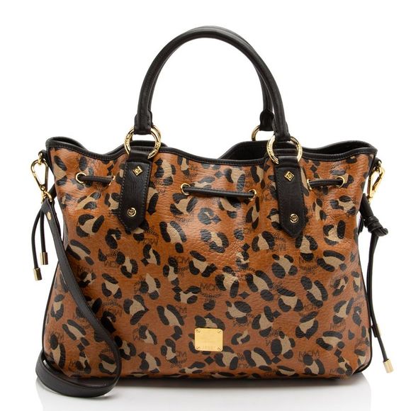 MCM | Bags | Mcm Visetos Leopard Drawstring Large Tote | Poshmark